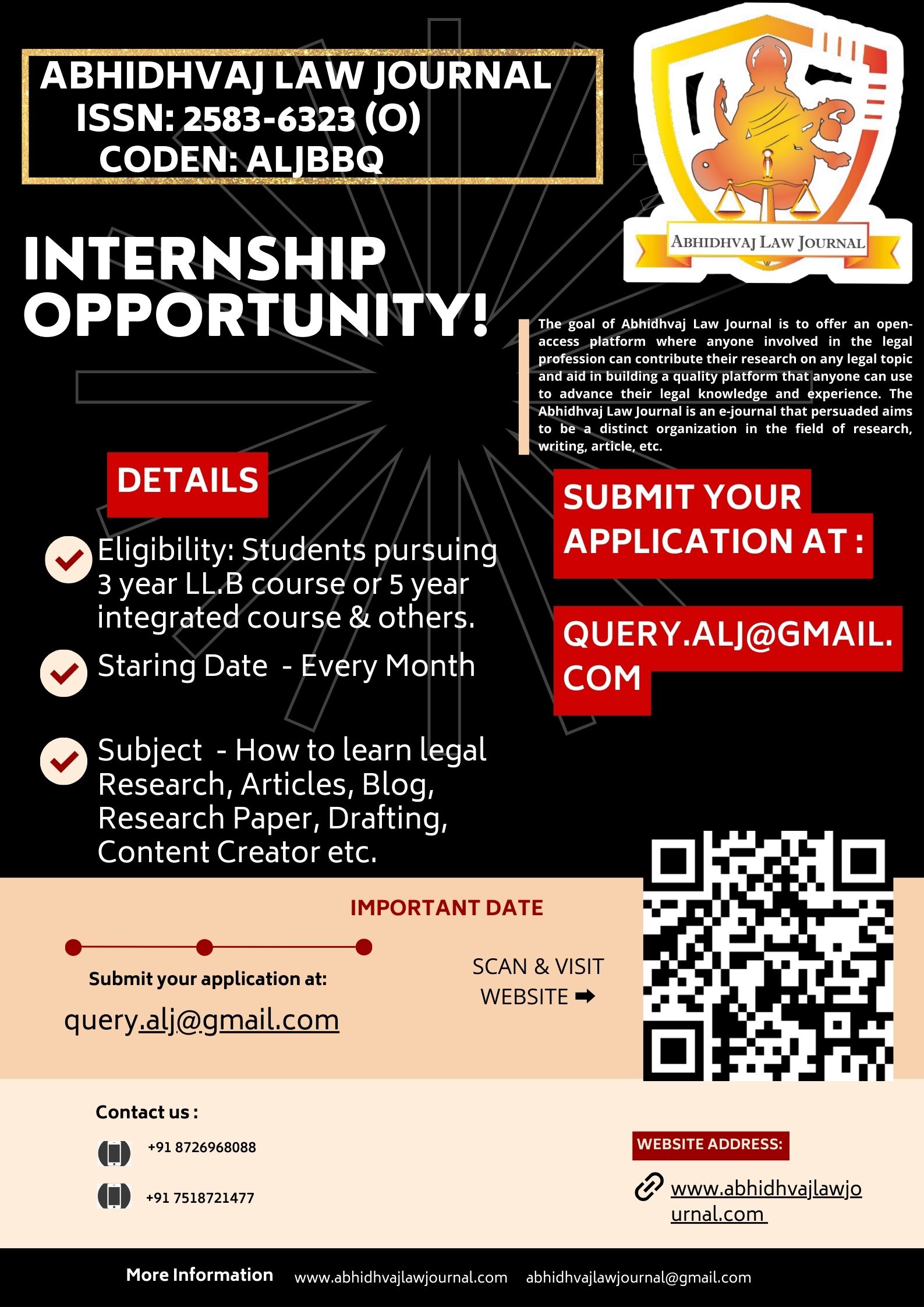 Online Legal Internship Opportunities at ALJ. - Abhidhvaj Law Journal